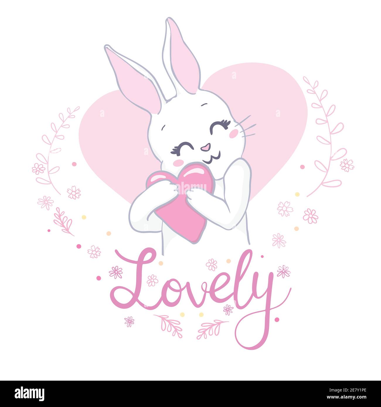 Valentines Day bunny rabbit with pink heart isolated on white ...