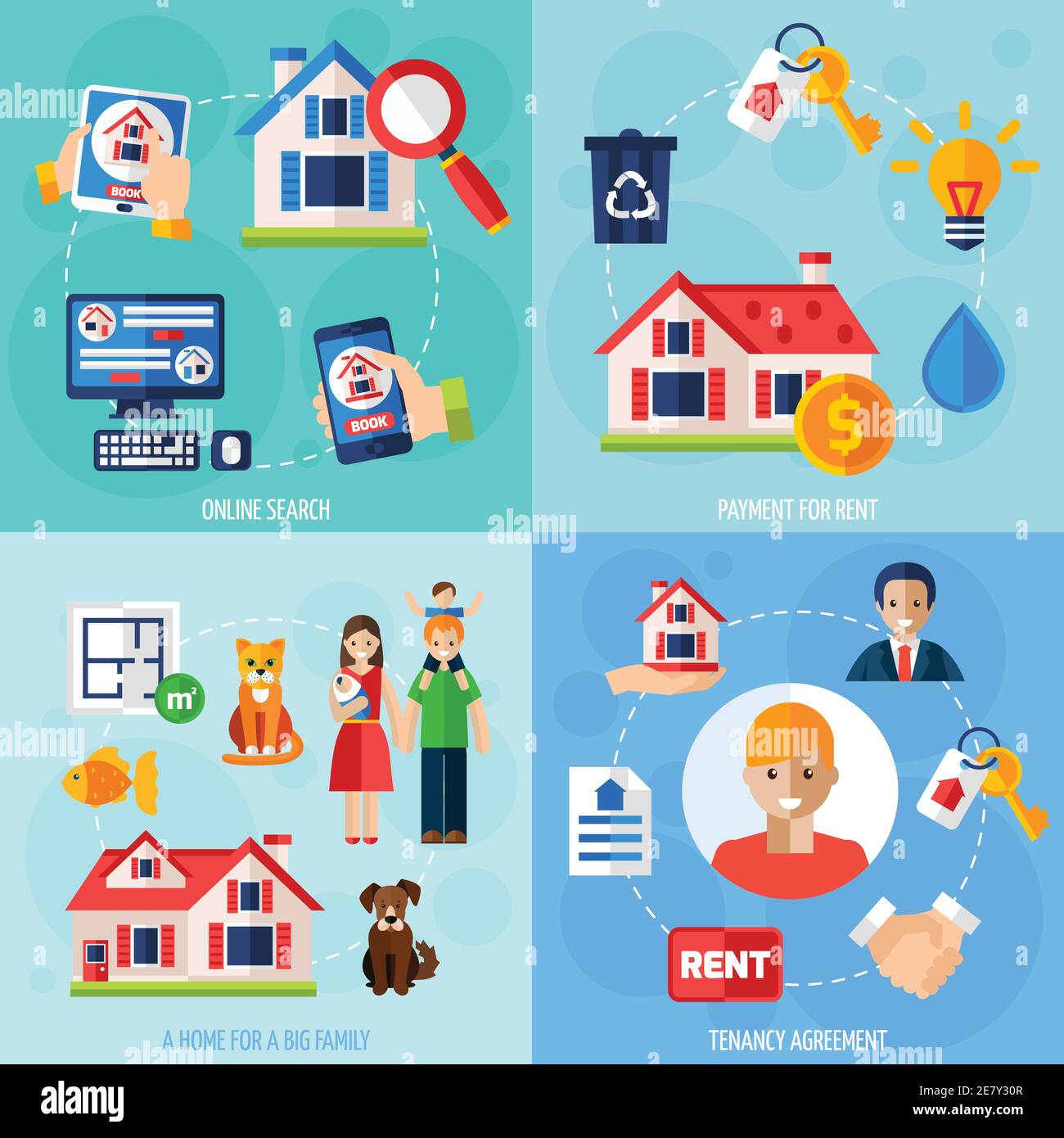 House rent design concept set with flat tenancy icons isolated vector ...