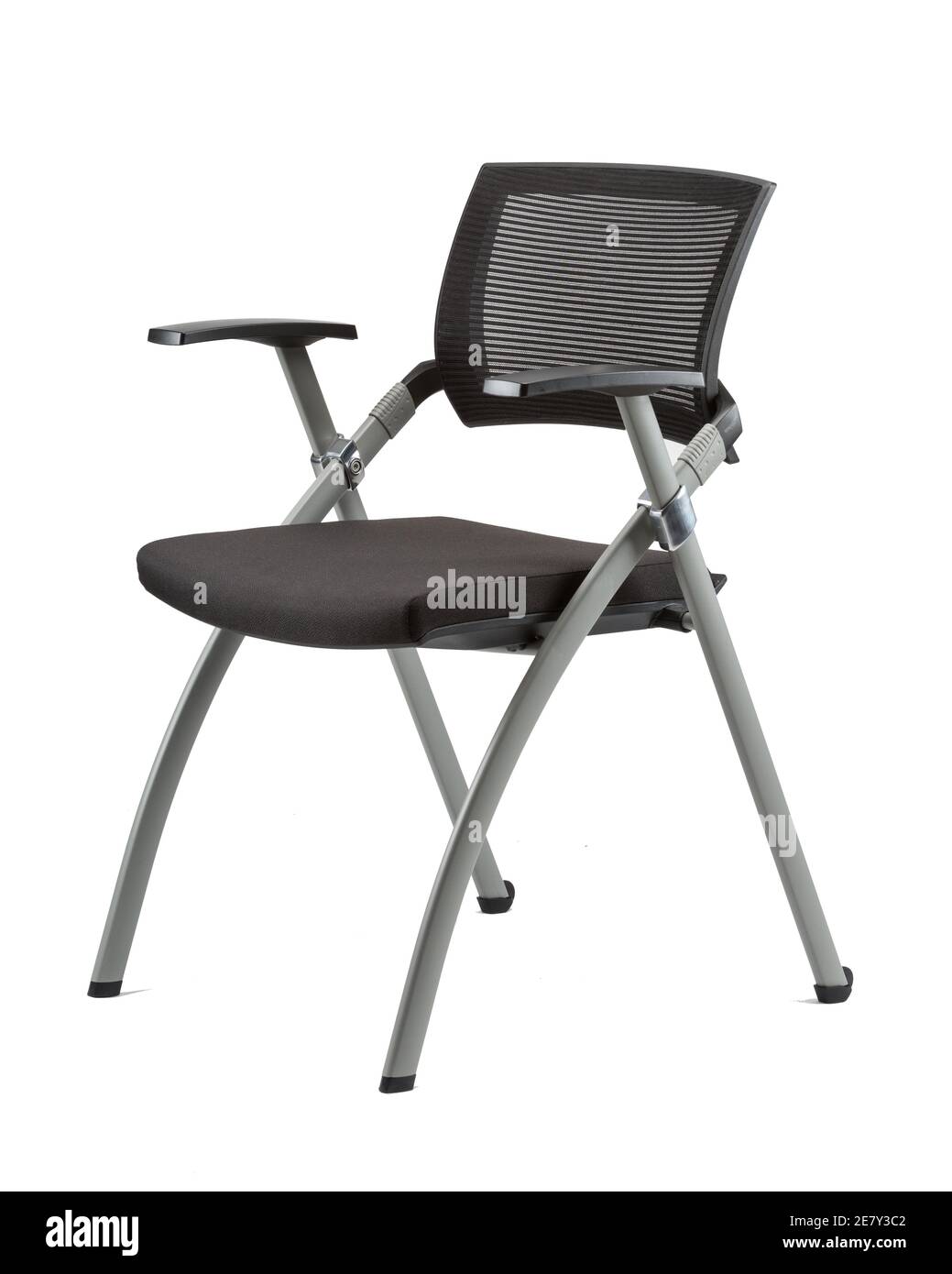 Vertical shot of an office chair with adjustable armrests on an ...