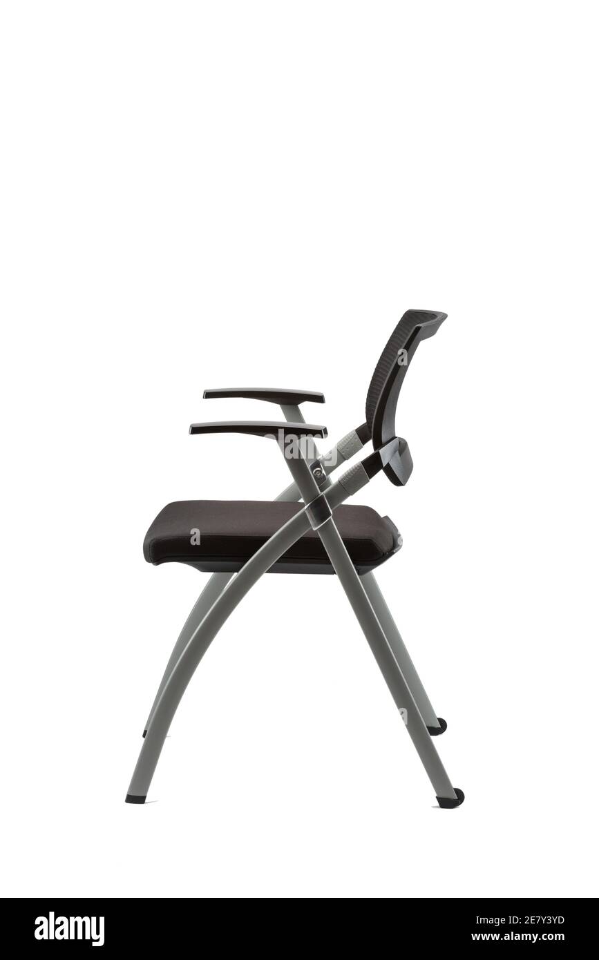 Vertical shot of an office chair with adjustable armrests on an ...
