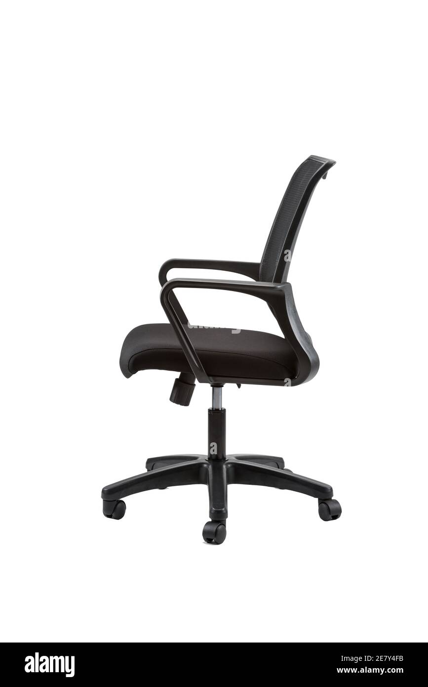 Vertical shot of an office chair with adjustable armrests on an ...