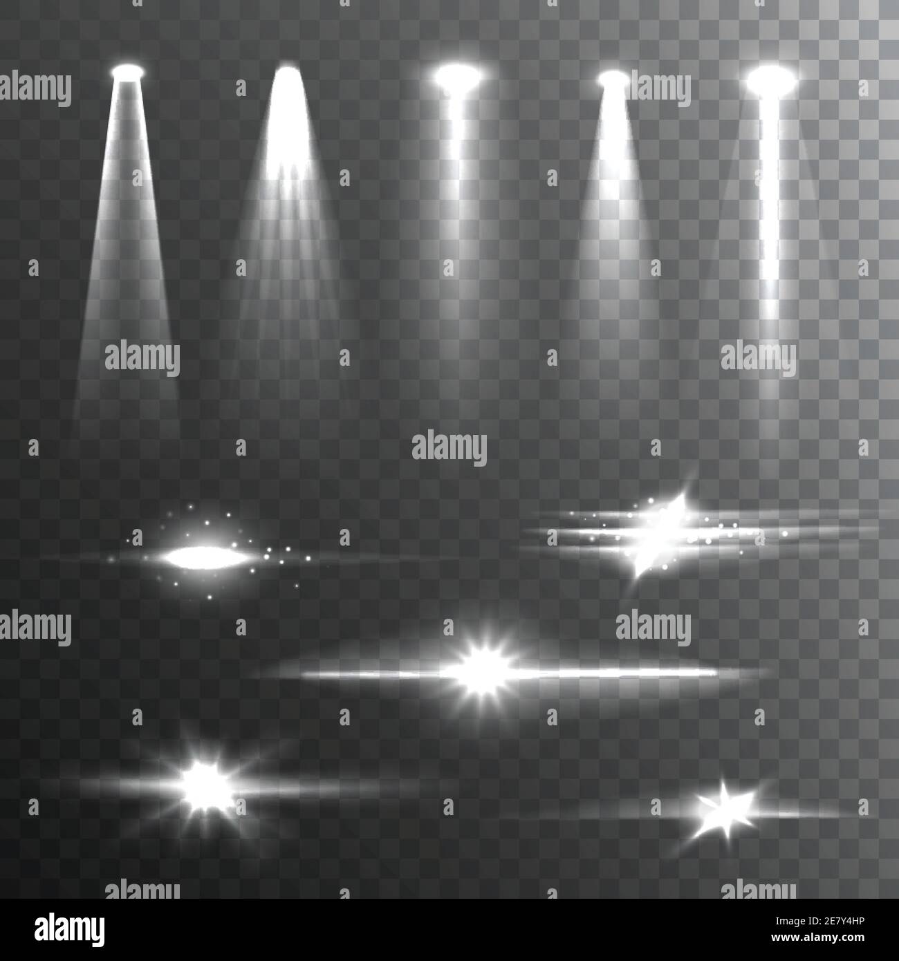 White beam lights set of different shapes and projections gleaming in ...