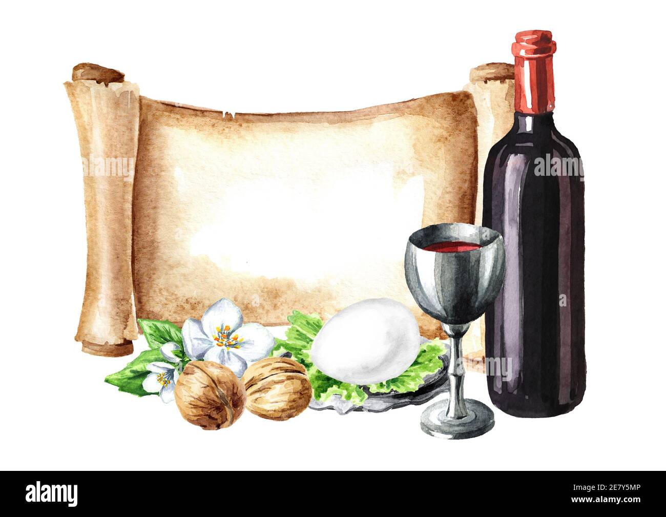 Passover seder traditional meal. Pesach card with copy space. Concept ...