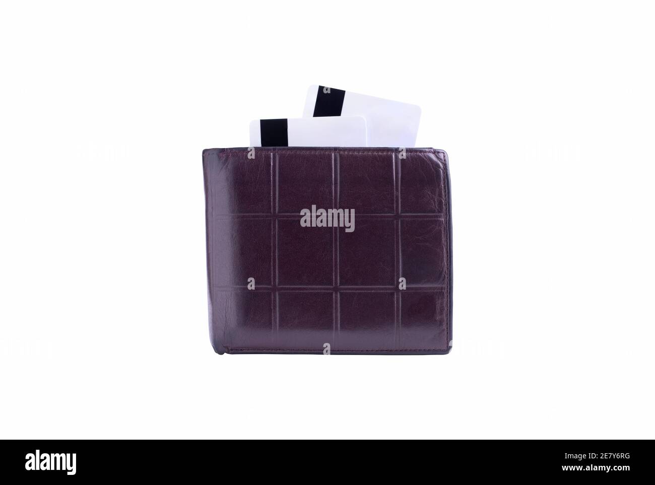 a brown leather wallet with empty credit cards. isolated on a white ...