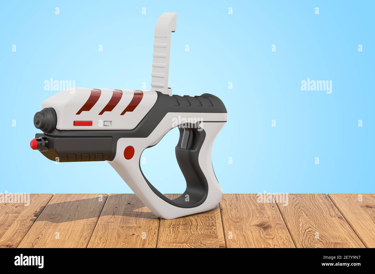 Portable Virtual Game Gun Bluetooth on the wooden planks, 3D rendering ...