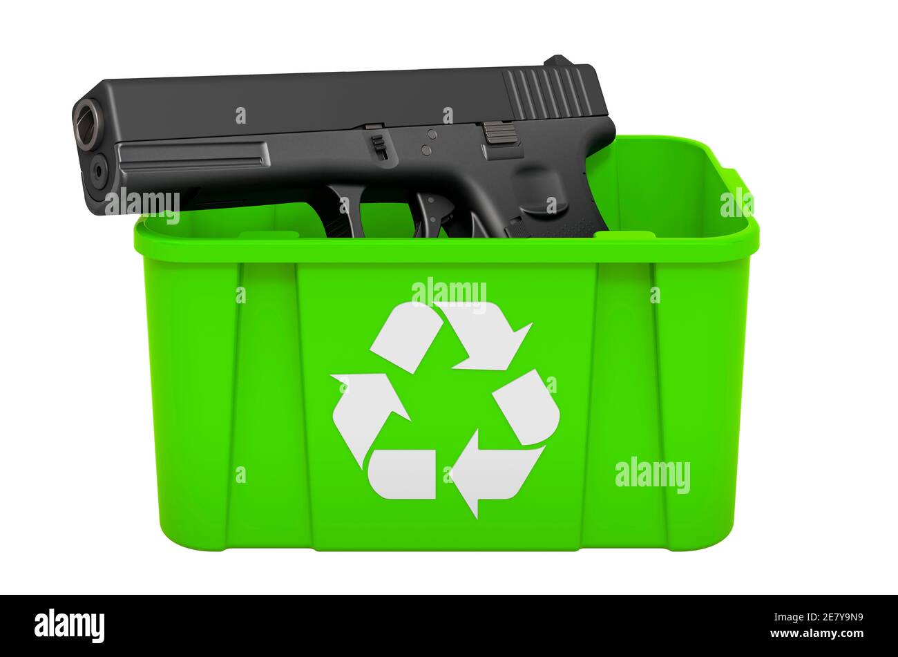 Recycling trashcan with gun, 3D rendering isolated on white background ...