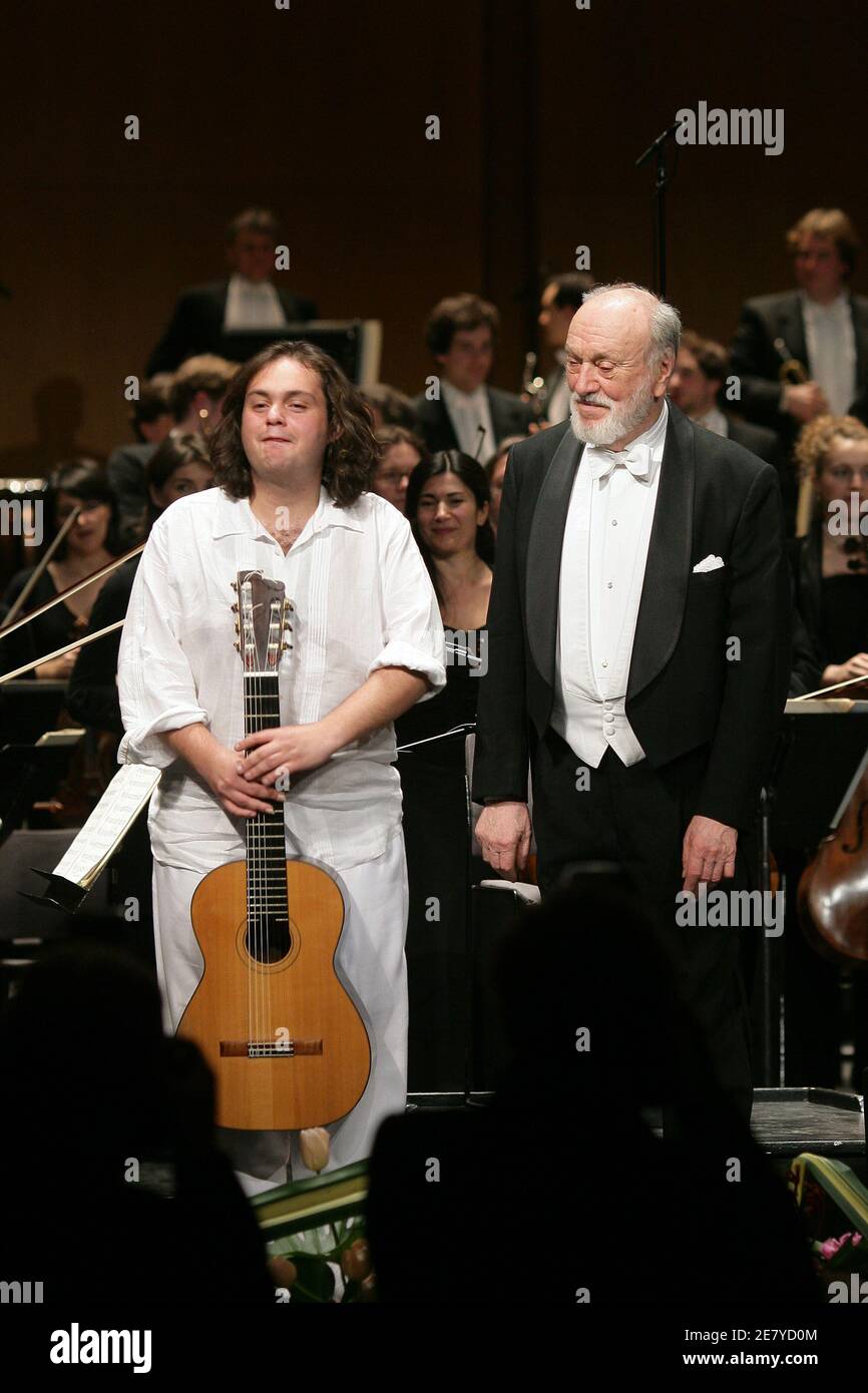 Conductor Kurt Masur (R) and guitarist Yamandu Costa attend the 12th ...