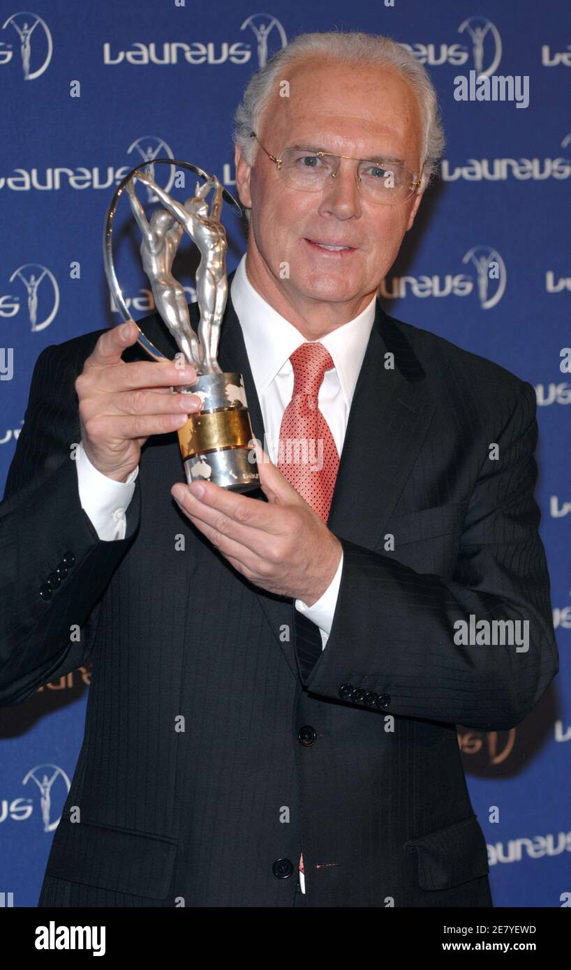 German soccer legend Franz Beckenbauer poses in the pressroom with his ...