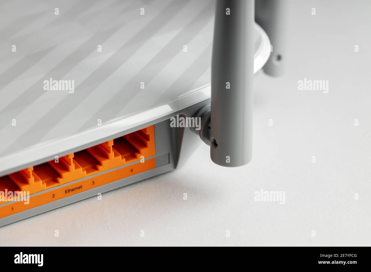 ethernet router back side. network communication concept. online ...