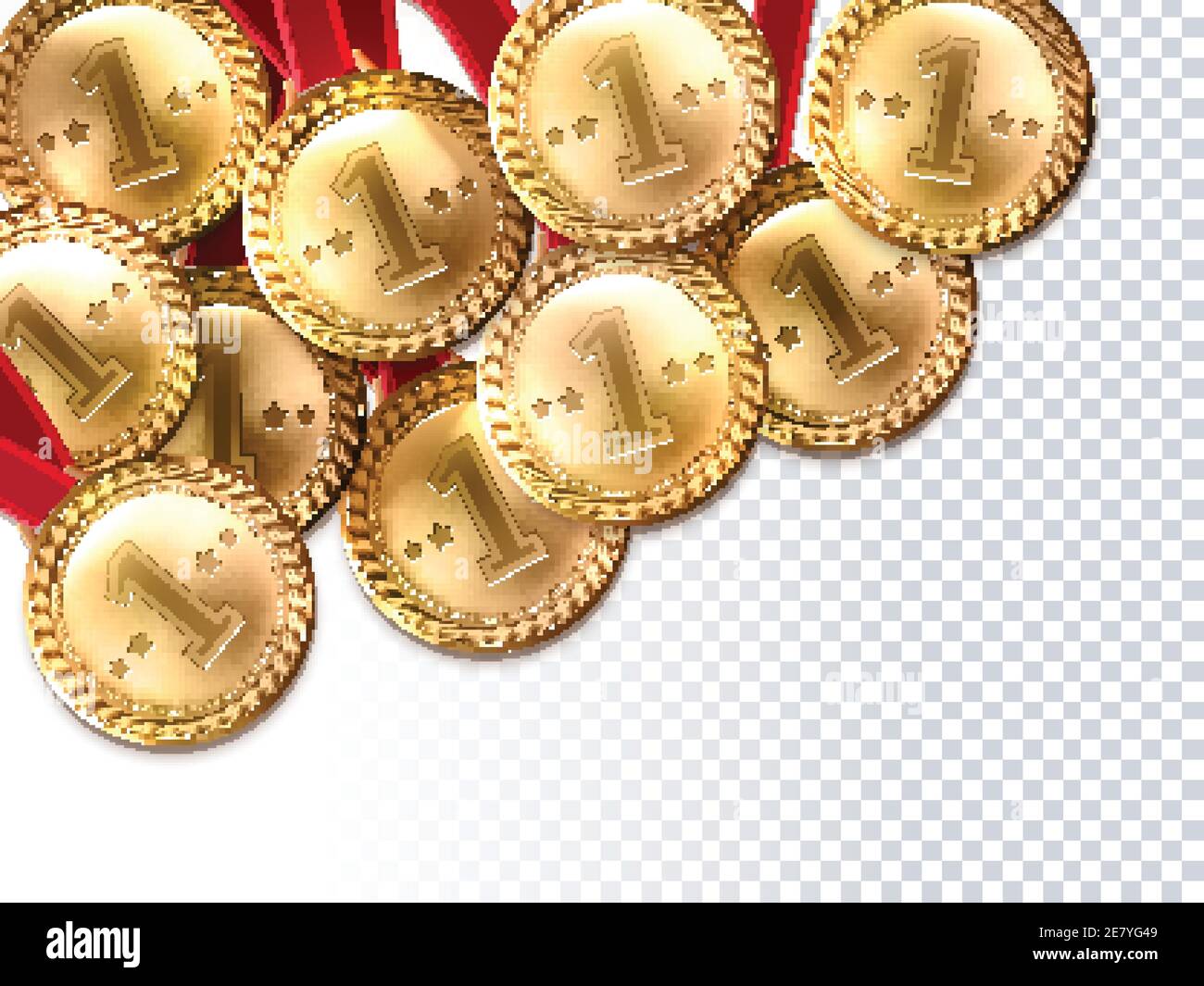 Golden round shining medals 1st place winner award on the checked ...