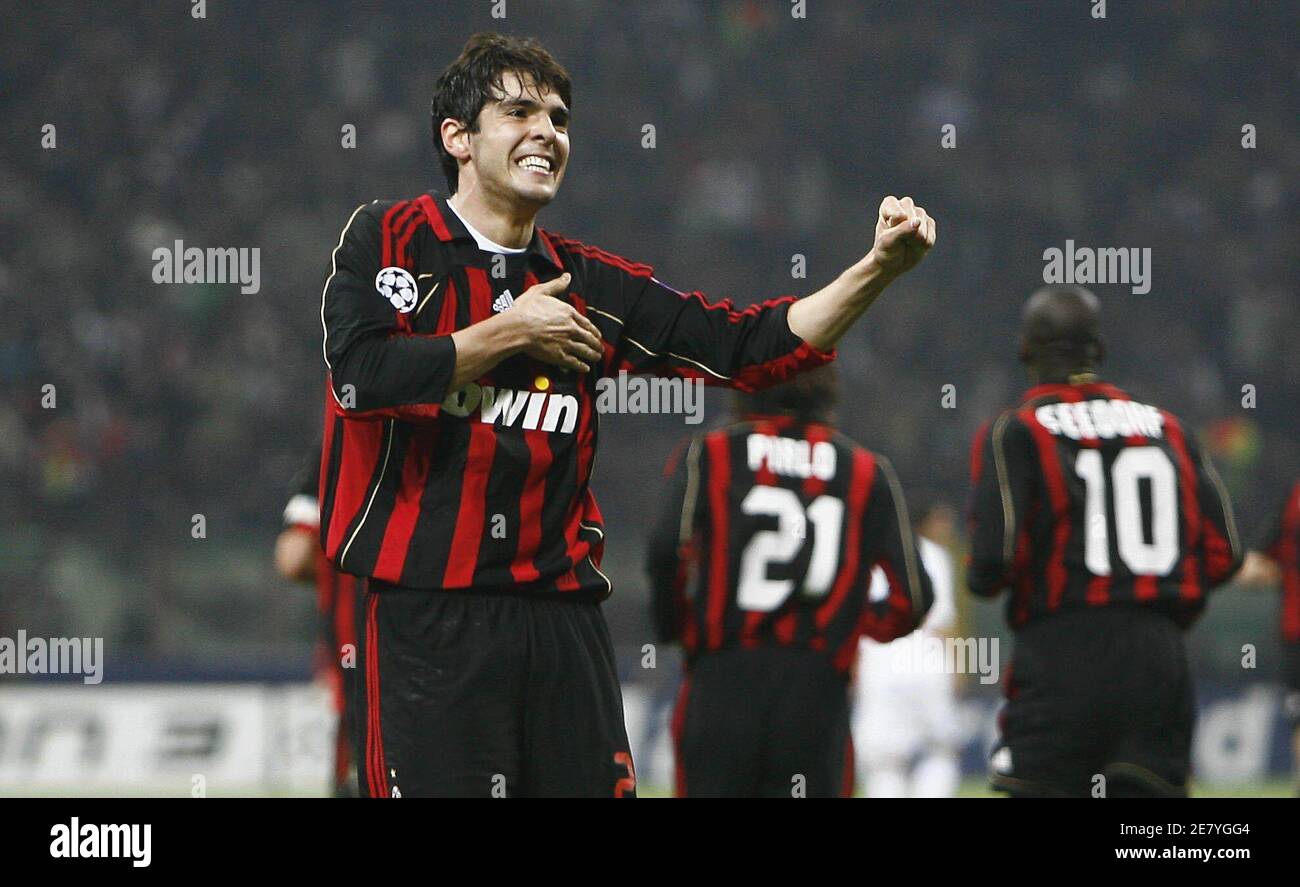 AC Milan's Kaka celebrates scoring during the UEFA Champions League ...