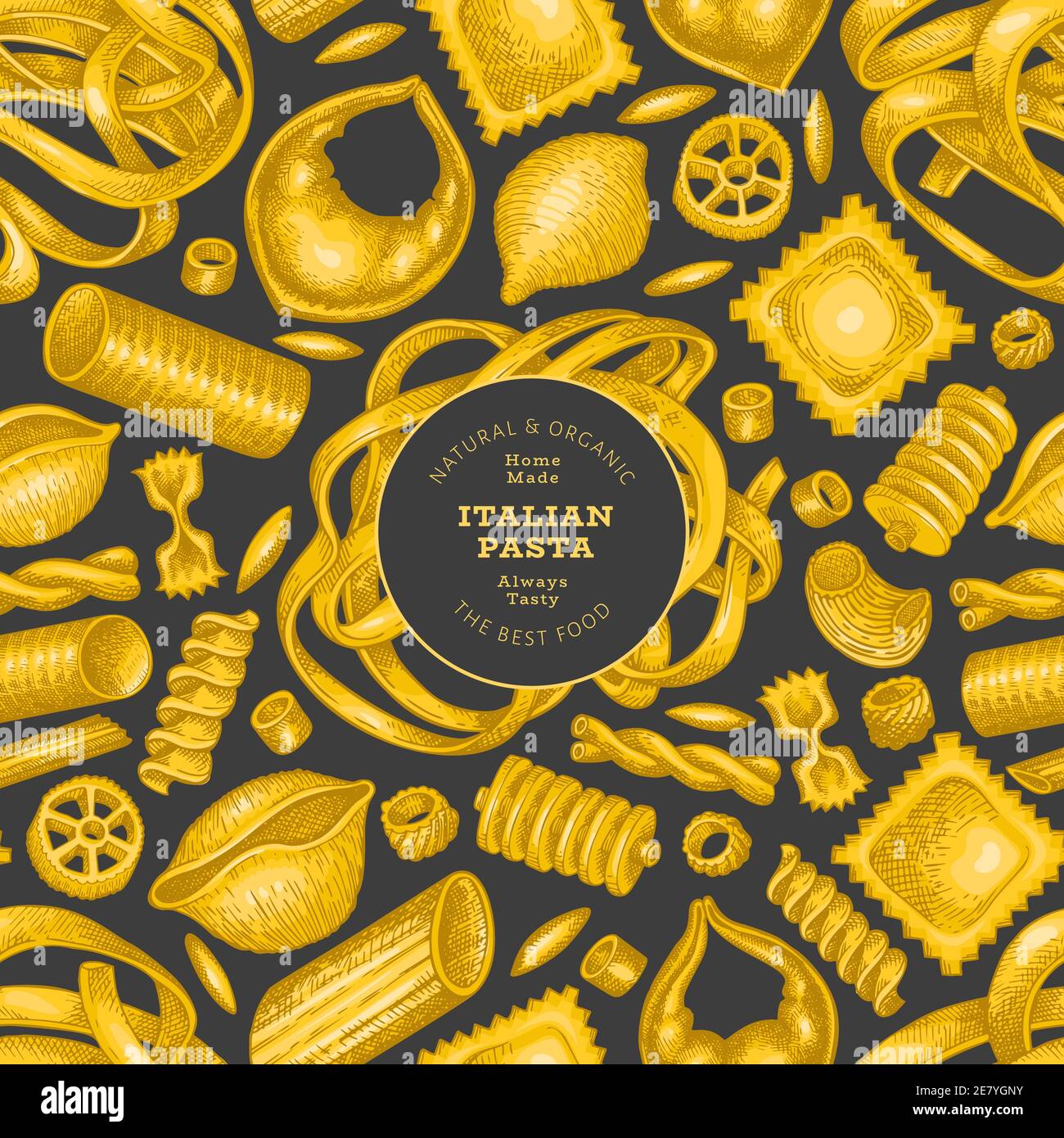 Italian pasta design template. Hand drawn vector food illustration ...