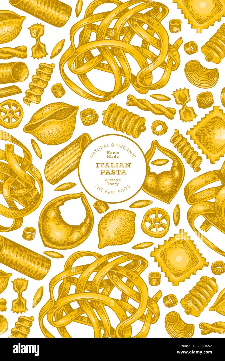 Italian pasta design template. Hand drawn vector food illustration ...