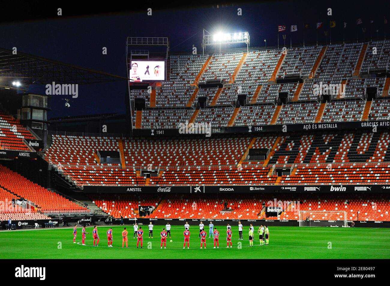 VALENCIA, SPAIN - JANUARY 30: General view of Estadio Mestalla, stadium ...
