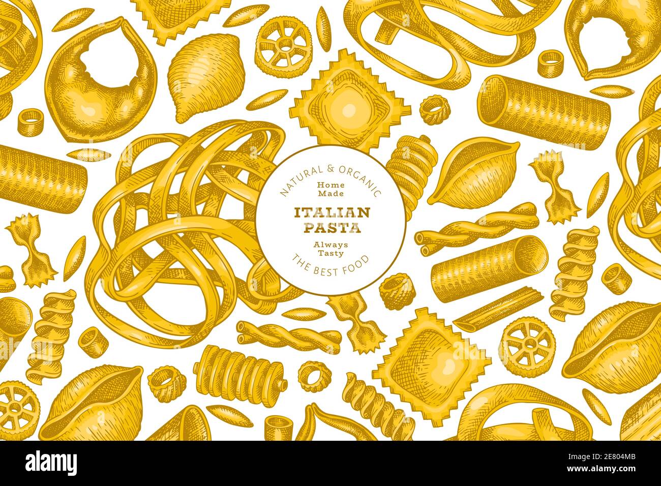 Italian pasta design template. Hand drawn vector food illustration ...
