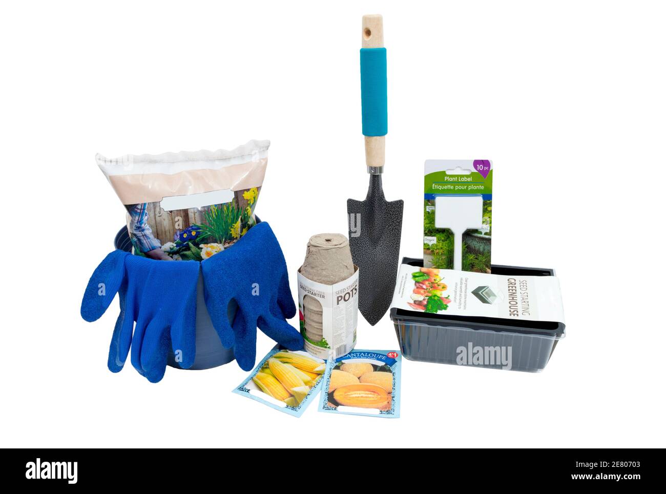 Horizontal shot of a group of gardening items in preparation for ...