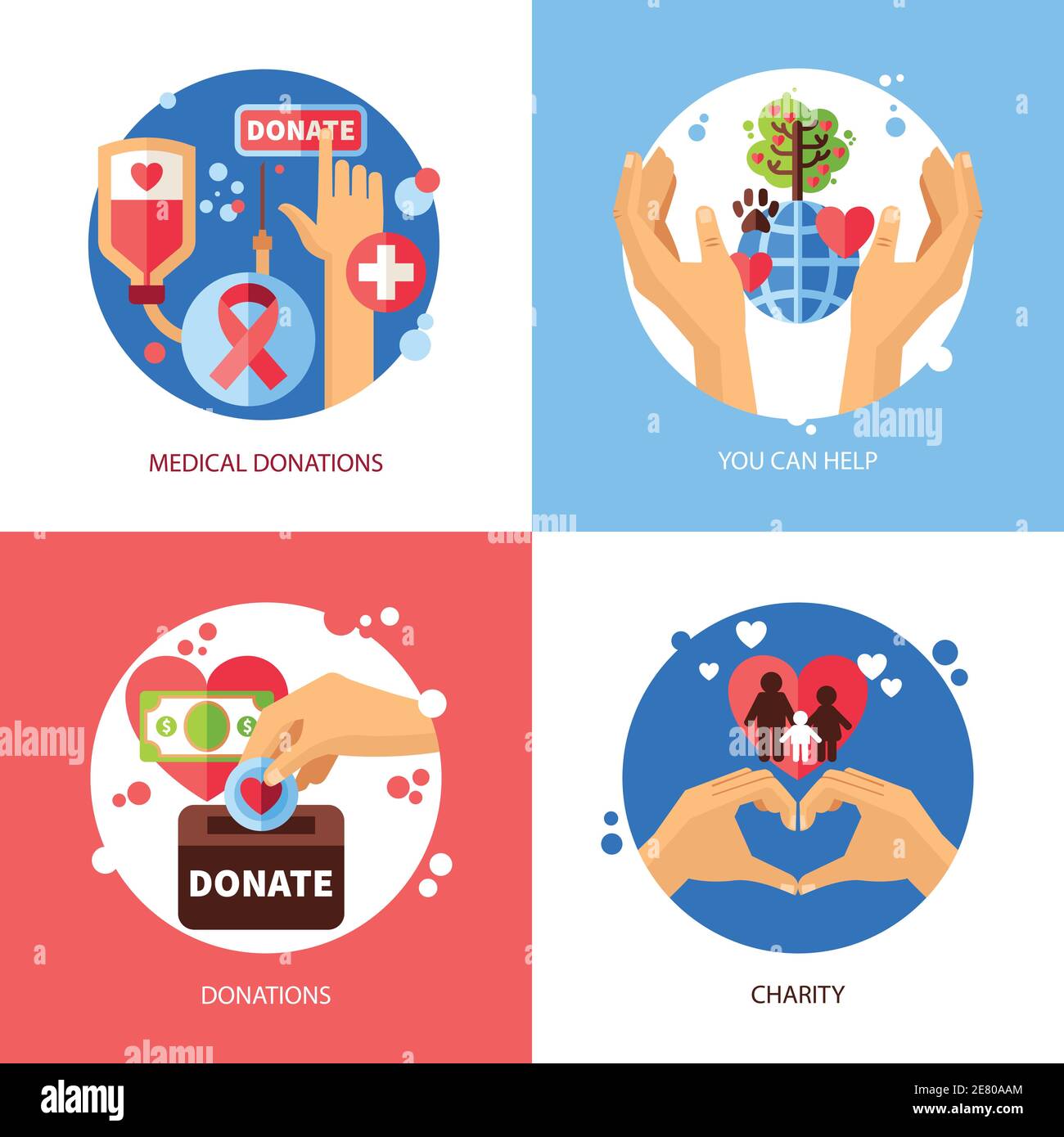 Charity design concept icons set with donations symbols flat isolated ...