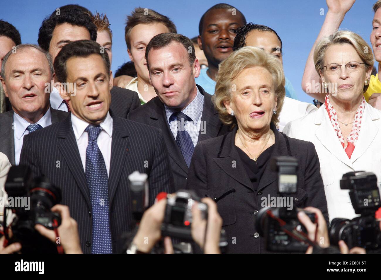 Nicolas Sarkozy with Bernadette Chirac at the tribune after delivering ...