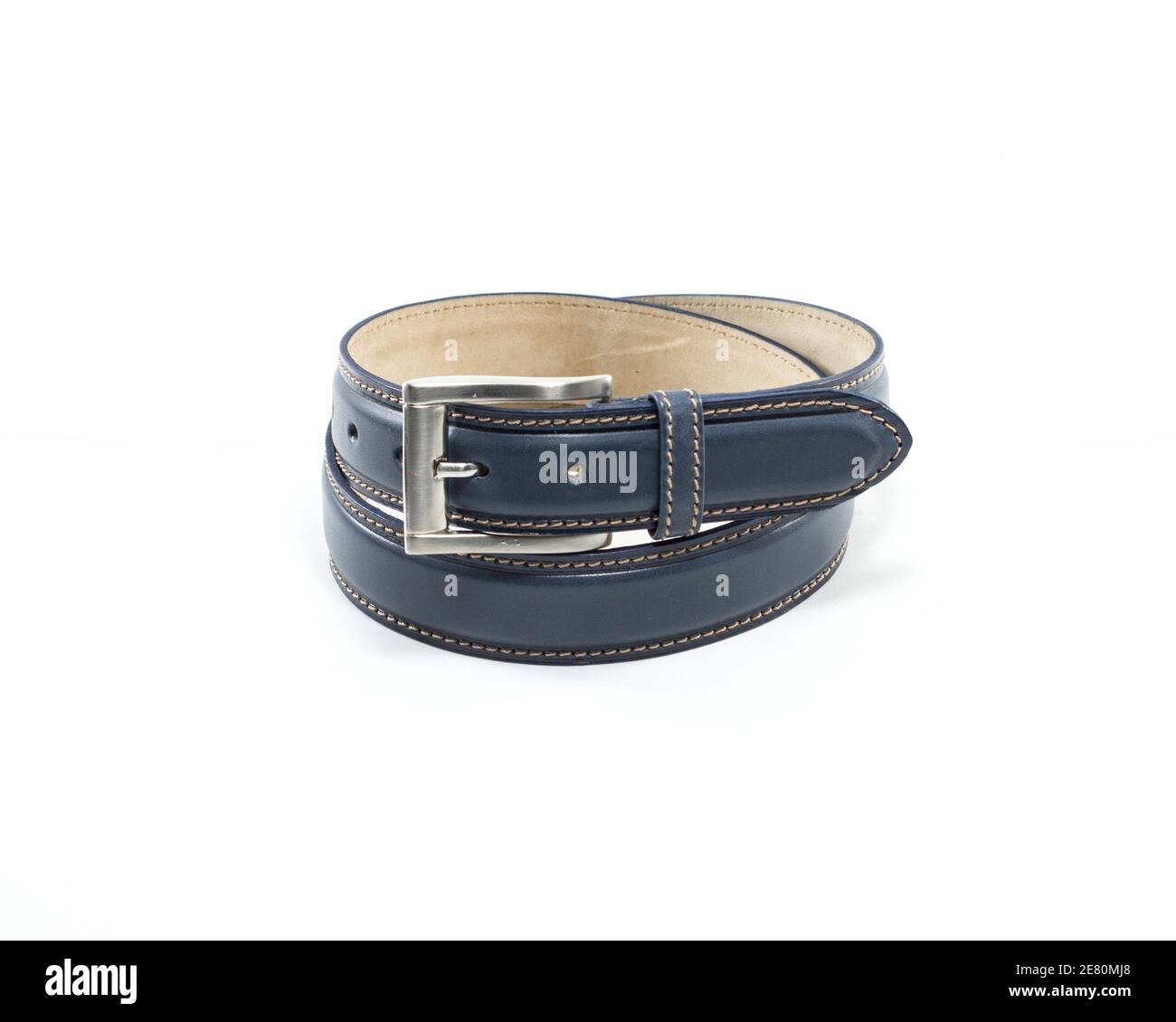 Blue leather belt isolated on white background Stock Photo - Alamy