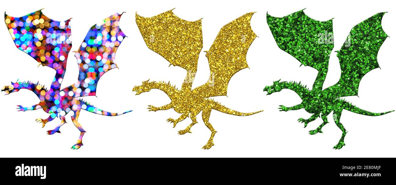 Illustration of three dragons composed of colorful vibrant textures ...