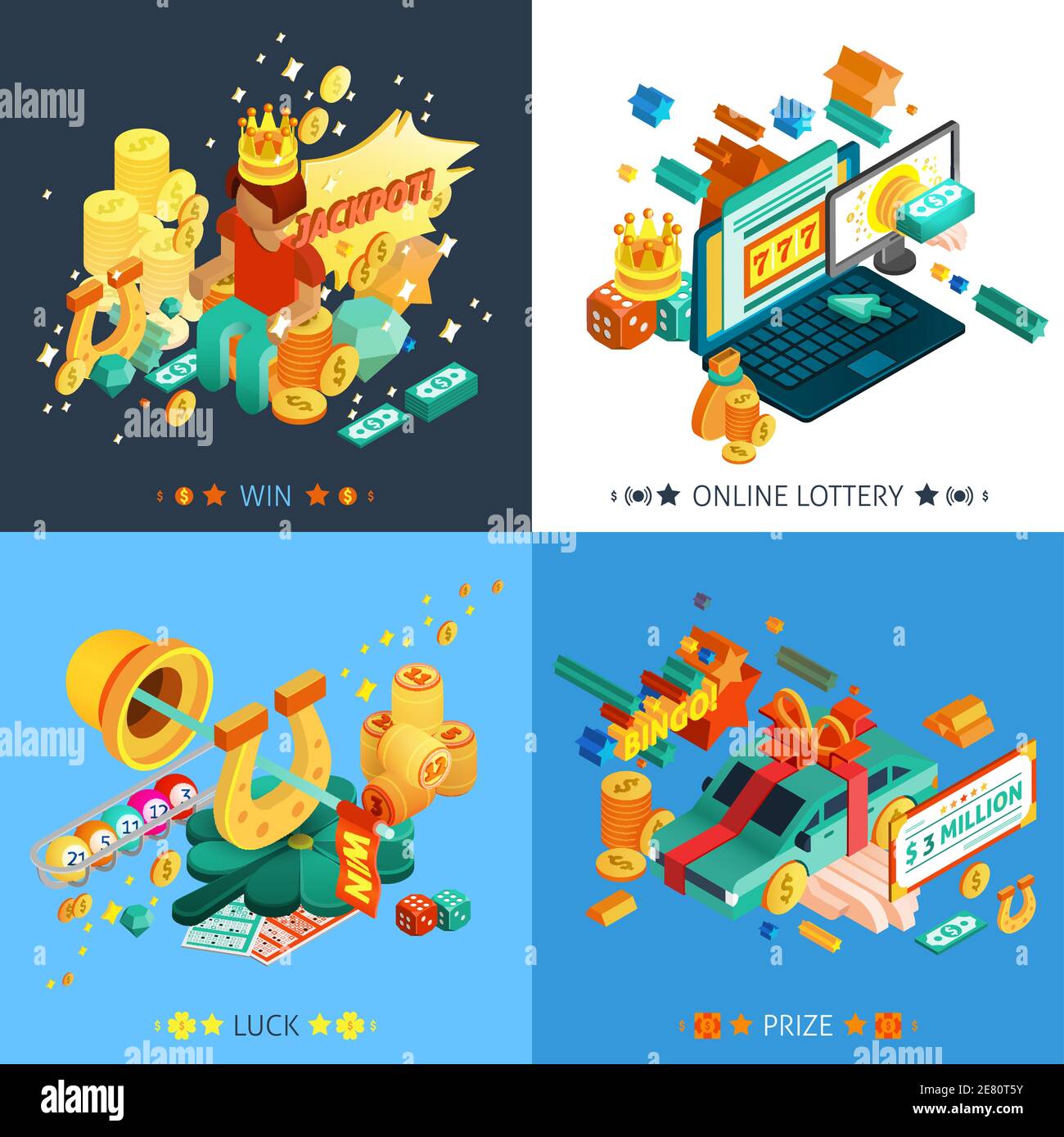 Lottery and jackpot concept icons set with luck and prize symbols ...