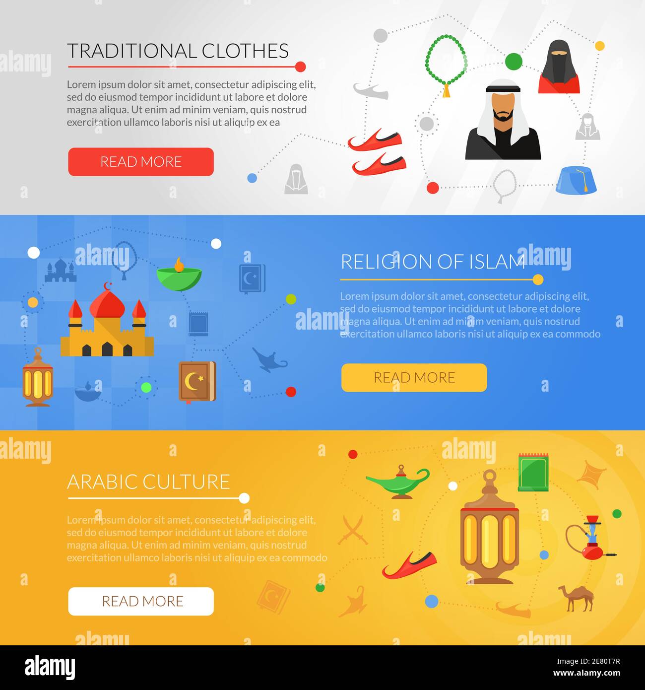 Arabic culture horizontal banner set with islam religion elements ...