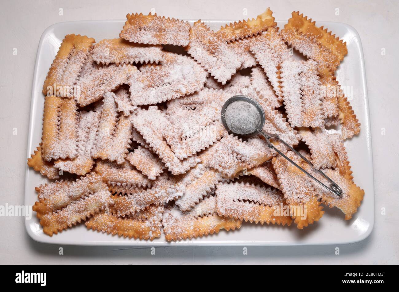 Homemade traditional carnival sweets, chiacchiere. Top view. Italian ...