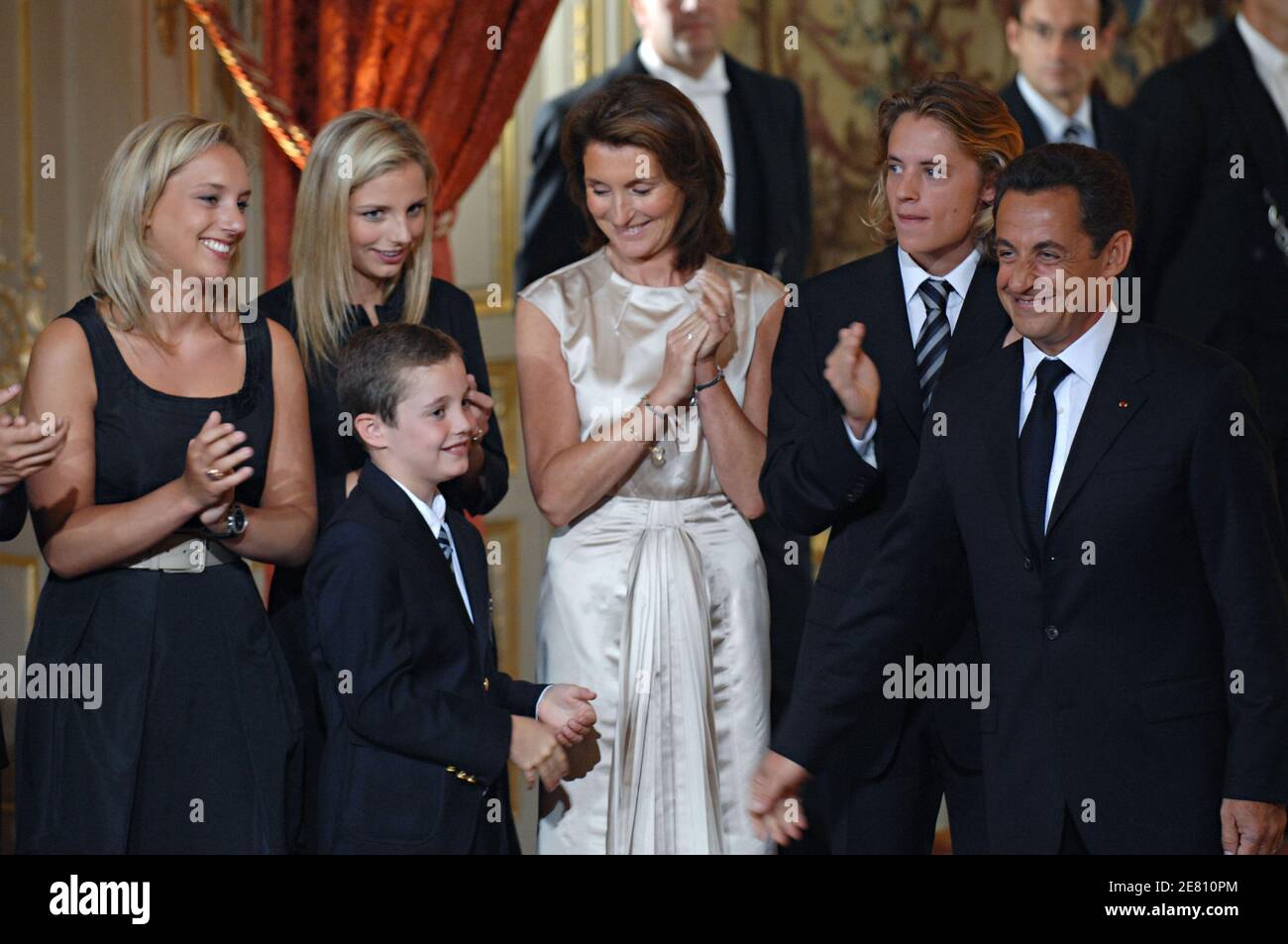 Cecilia Sarkozy stands with her children Judith, Jeanne-Marie, Louis ...