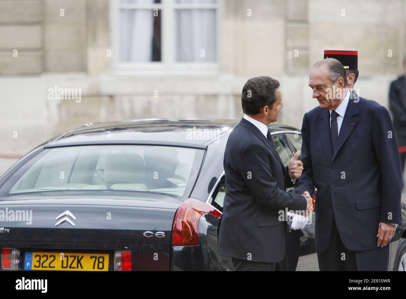 President elect Nicolas Sarkozy shakes hands with President Jacques ...