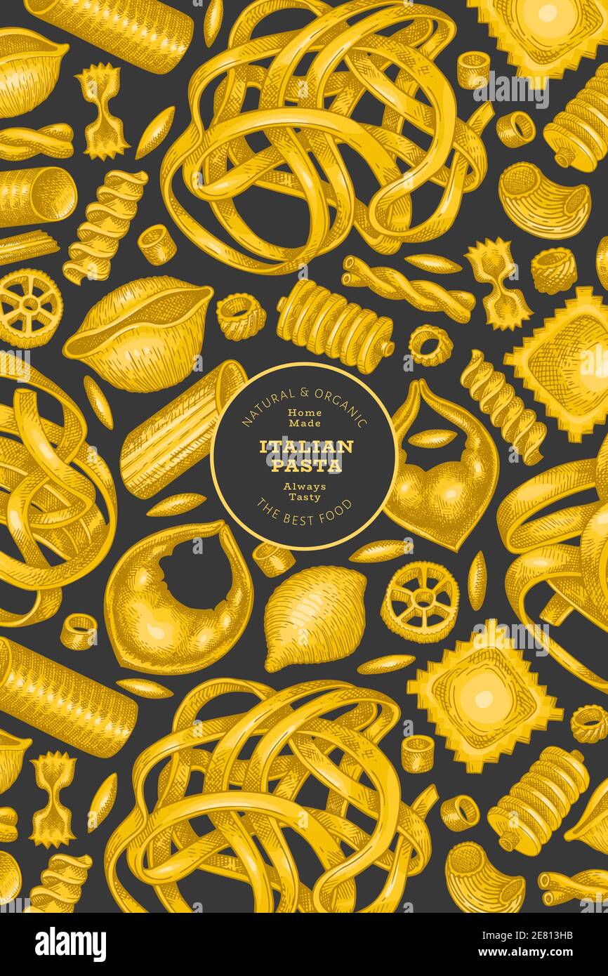 Italian pasta design template. Hand drawn vector food illustration ...