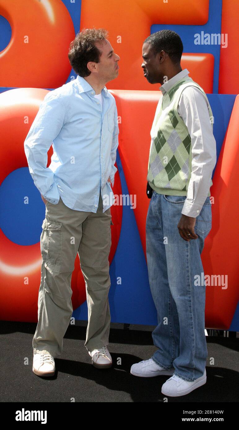 US actors Jerry Seinfeld and Chris Rock pose for the media during a ...