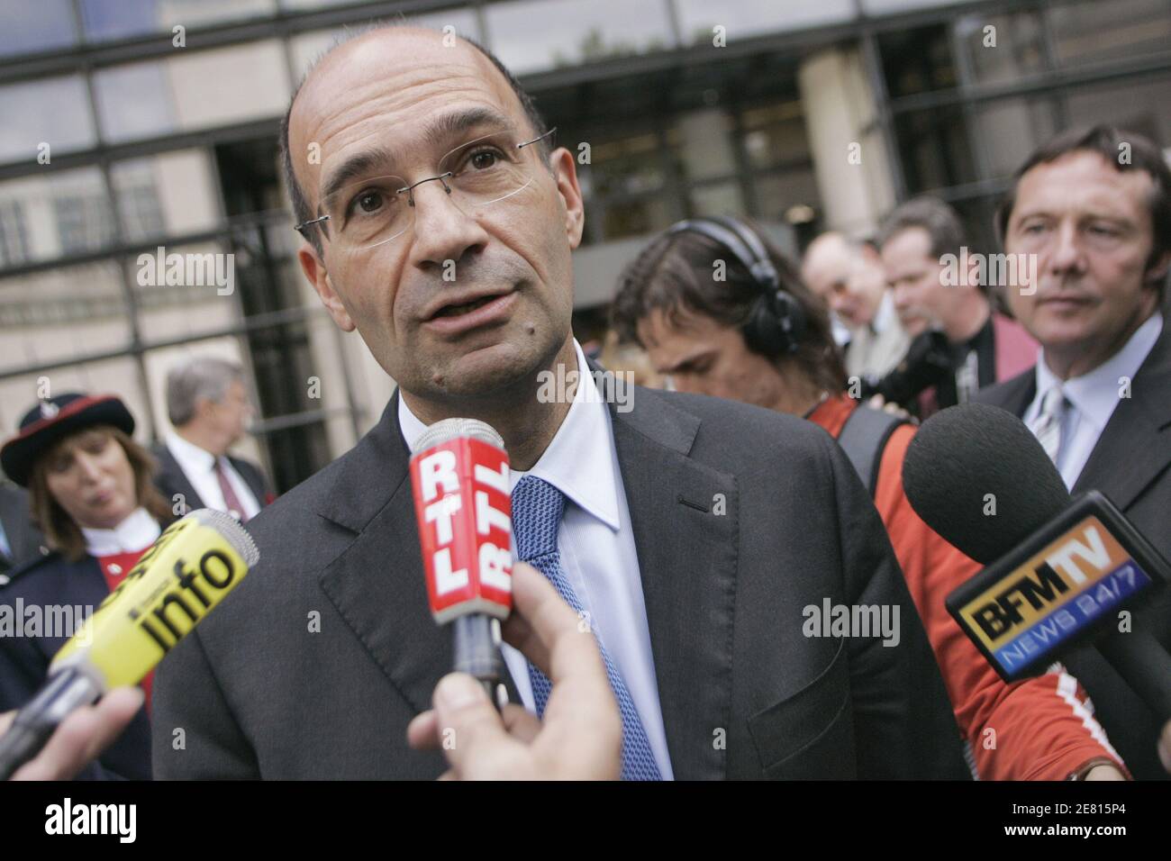 New budget minister, Eric Woerth, talks to the journalists in the ...