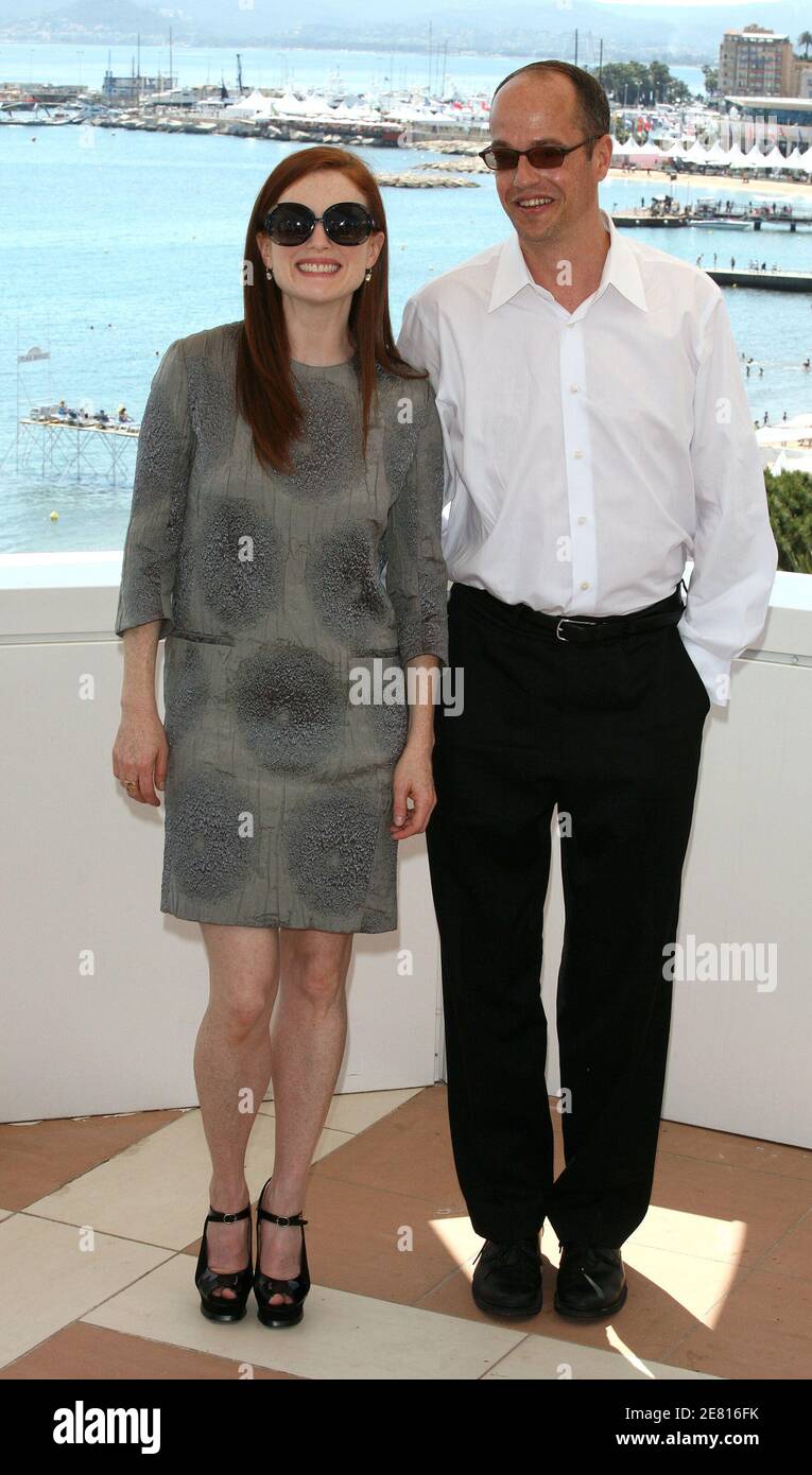 Actress Julianne Moore and director Tom Kalin pose on the Hilton Cannes ...
