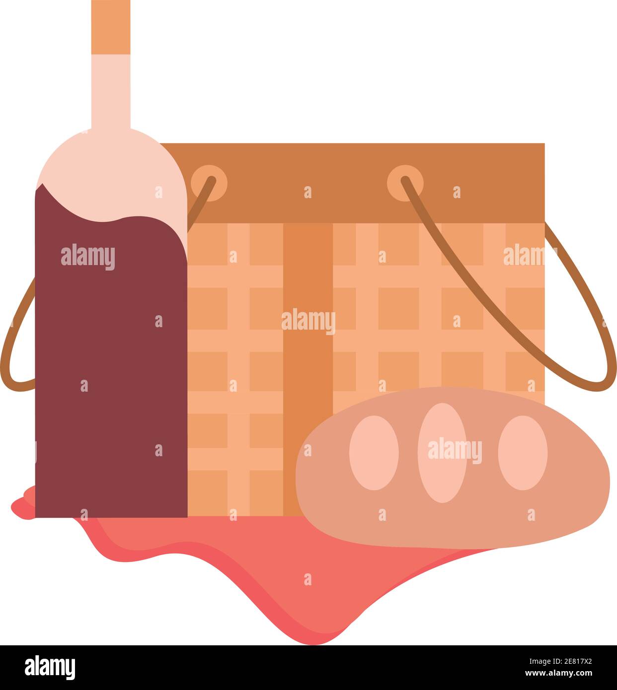 picnic basket with fresh bread and wine bottle vector illustration ...