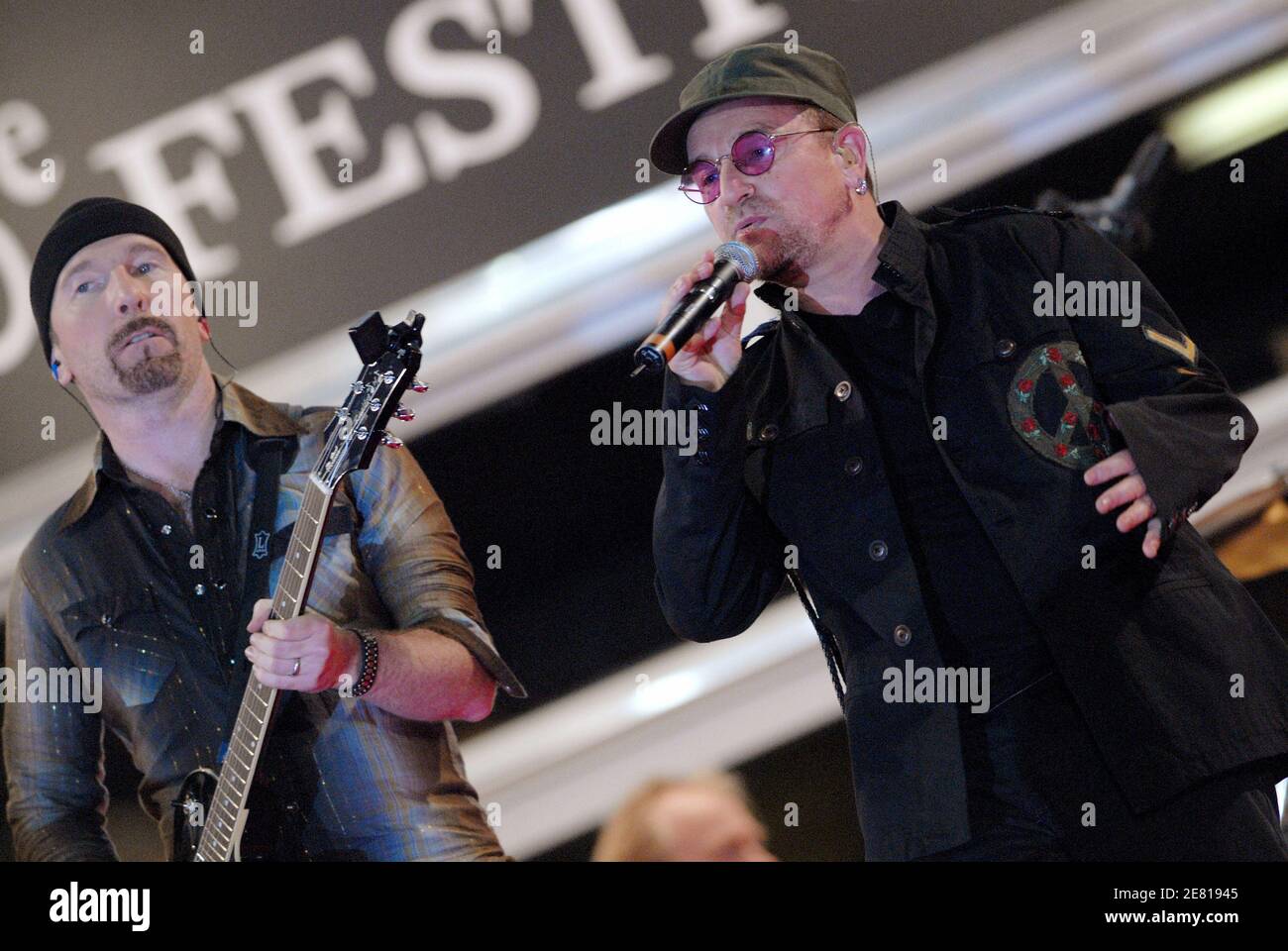 Irish band U2 and its frontman Bono perform in front of the Palais des ...