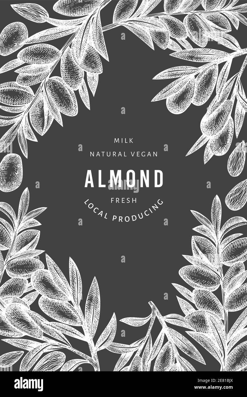 Hand drawn sketch almond design template. Organic food vector ...