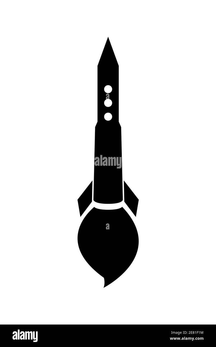 Rocket icon, black silhouette. Vector illustration isolated on white ...