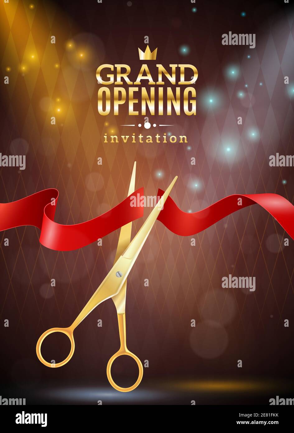 Grand opening invitation realistic background with ribbon and scissors ...