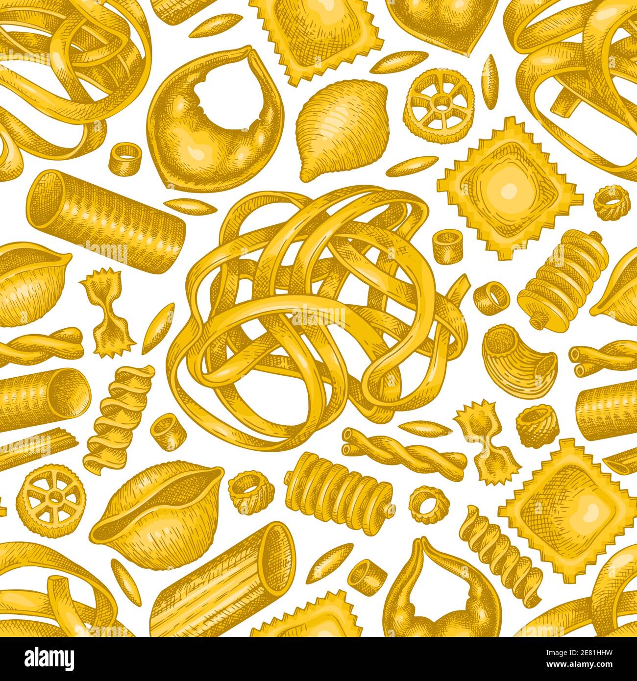 Italian pasta seamless pattern. Hand drawn vector food illustration ...