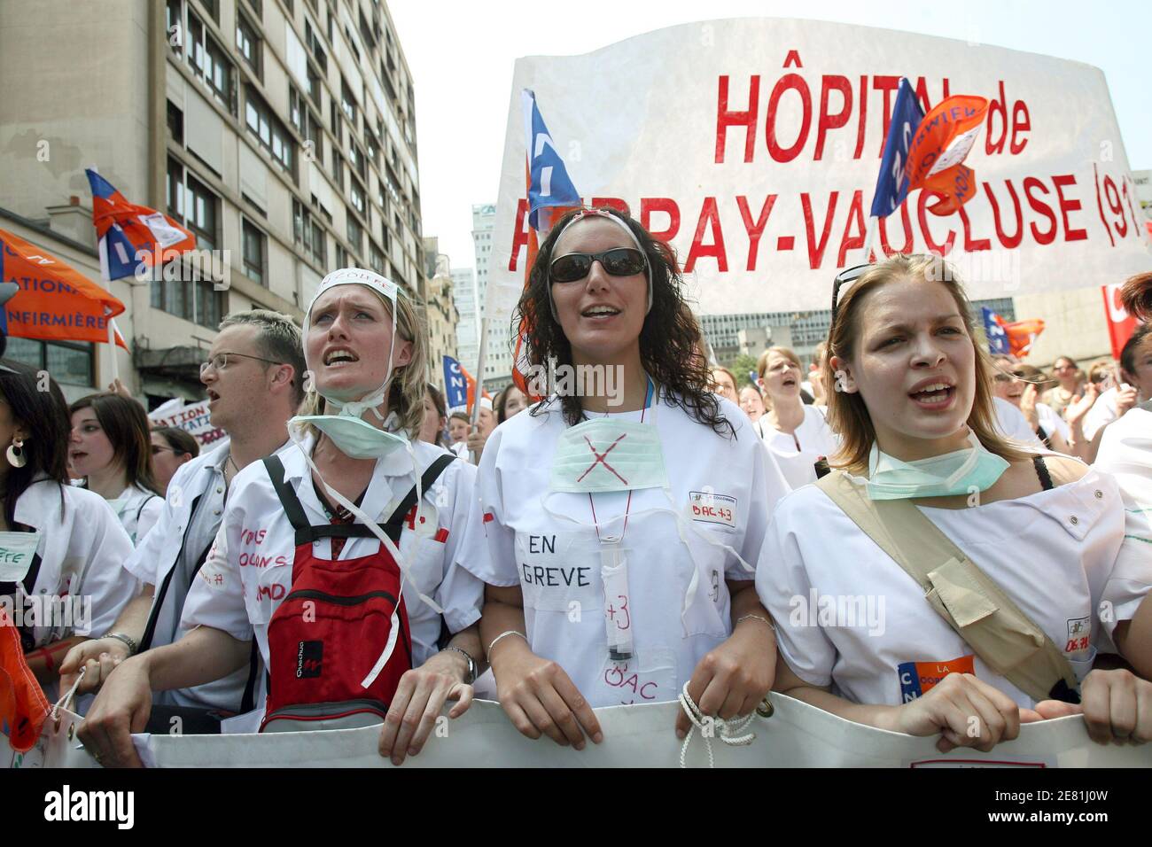 French nurses protest near the Health ministry in Paris, France, on May ...
