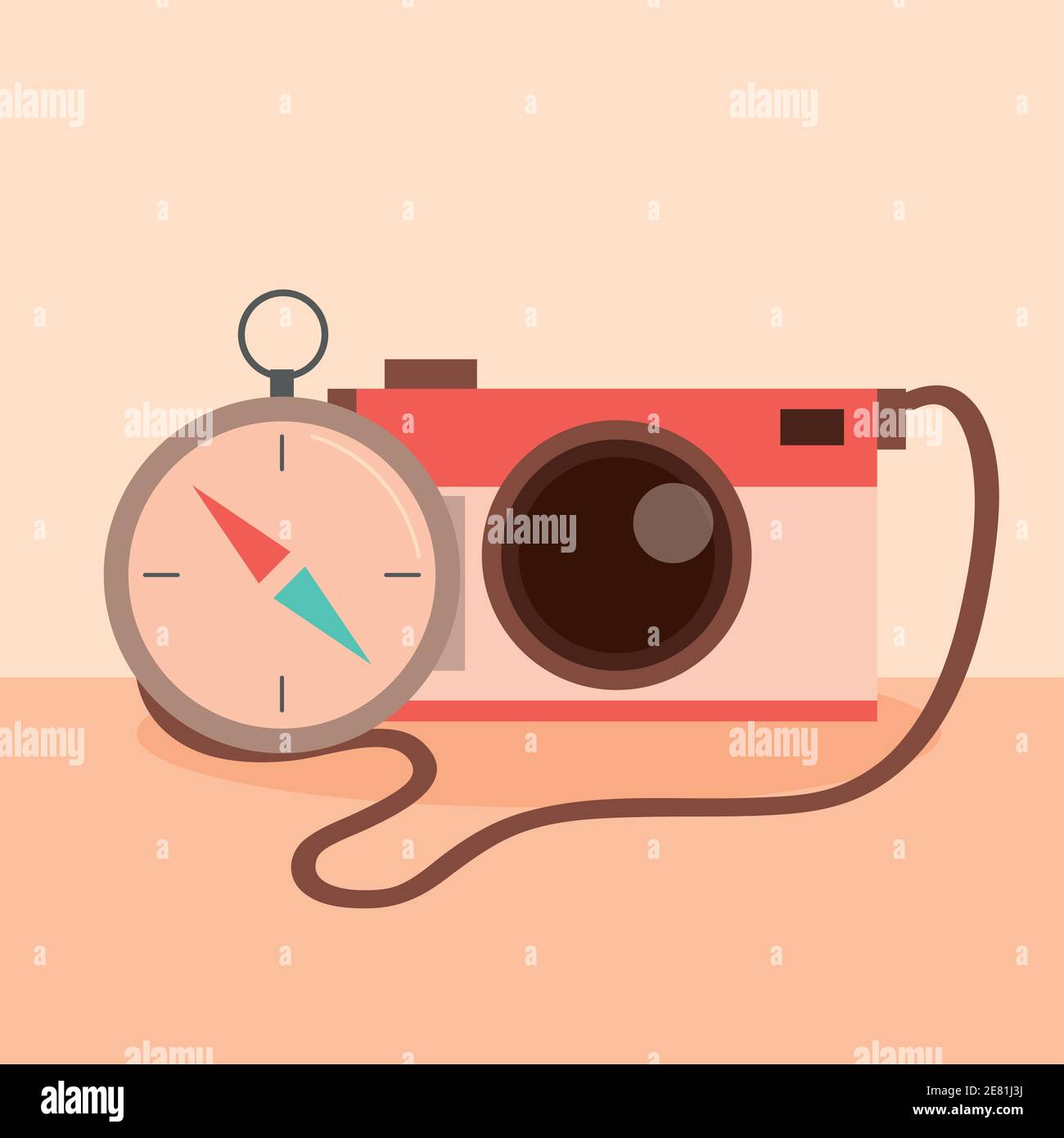 travel vacations photography camera and compass guide vector ...