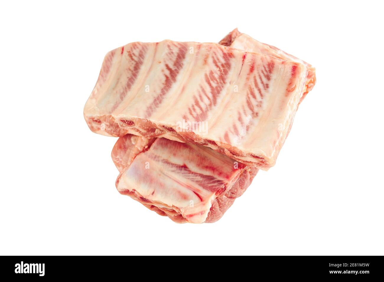 fresh raw pork ribs isolated on a white background. two pieces ...