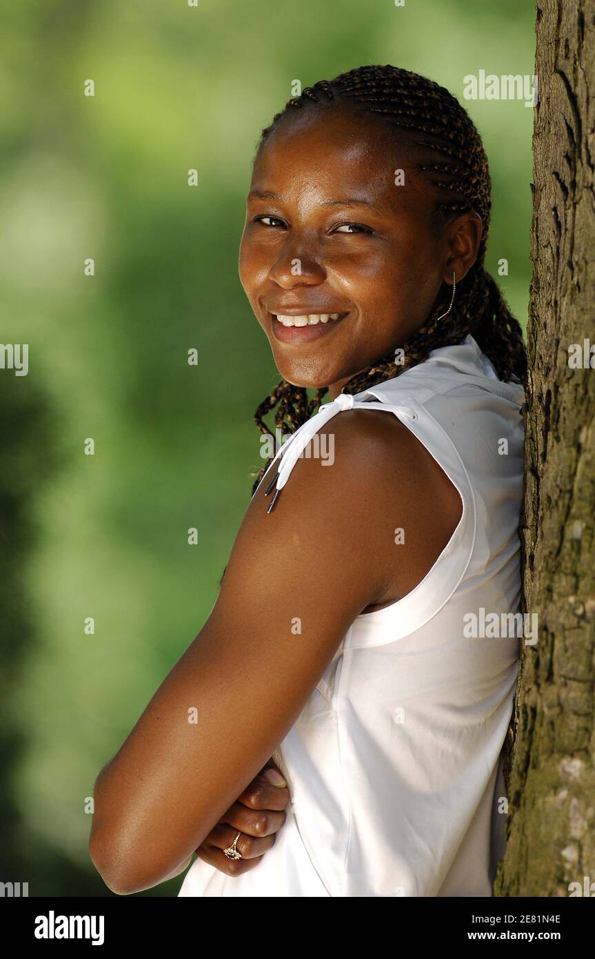 French athlete Linda Ferga-Khodadin poses during a private shooting ...