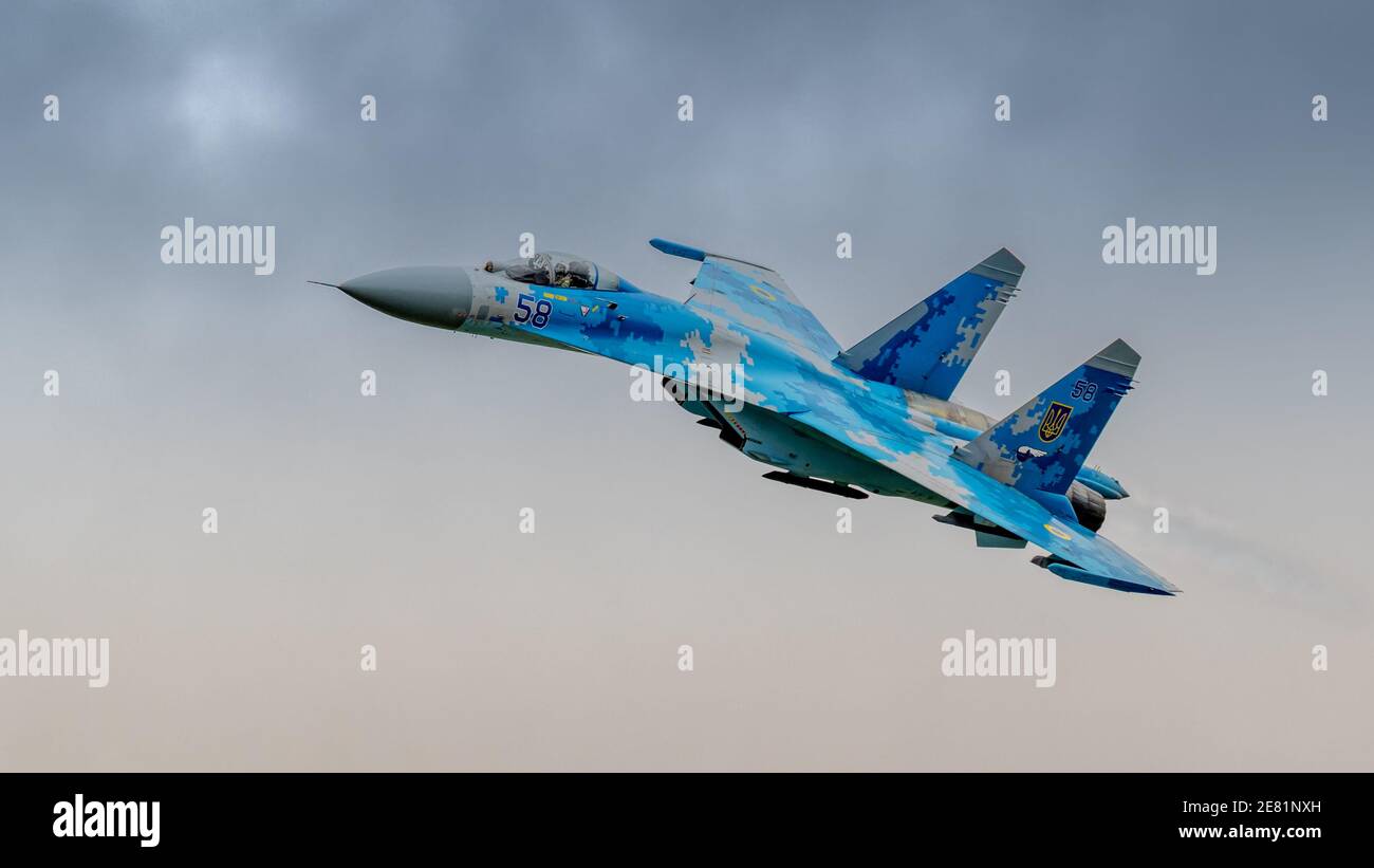 Fairford, UK - 15th July 2017: A Sukhoi Su-27 Flanker fighter aircraft ...