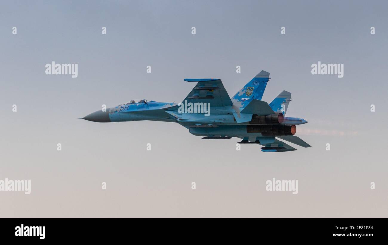 Fairford, UK - 15th July 2017: A Sukhoi Su-27 Flanker fighter aircraft ...