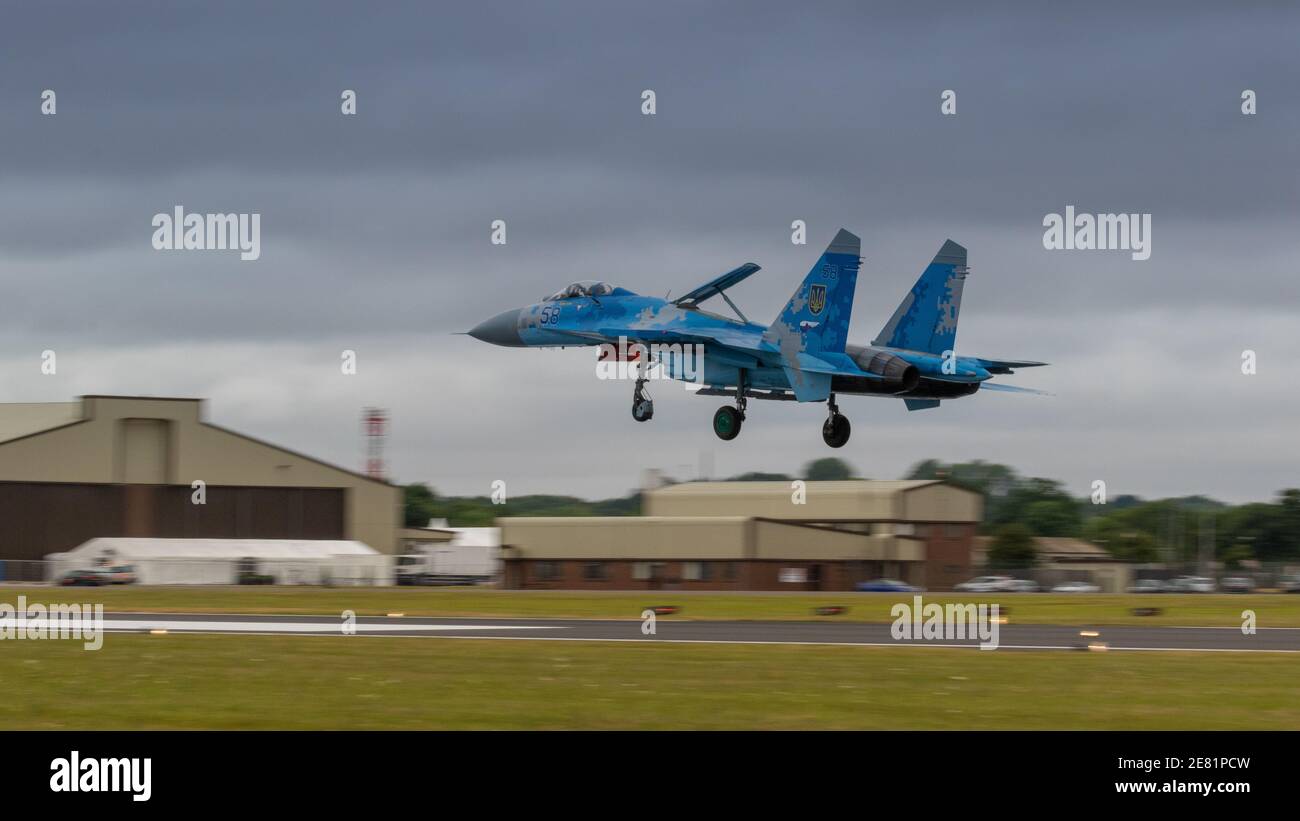 Fairford, UK - 15th July 2017: A Sukhoi Su-27 Flanker fighter aircraft ...