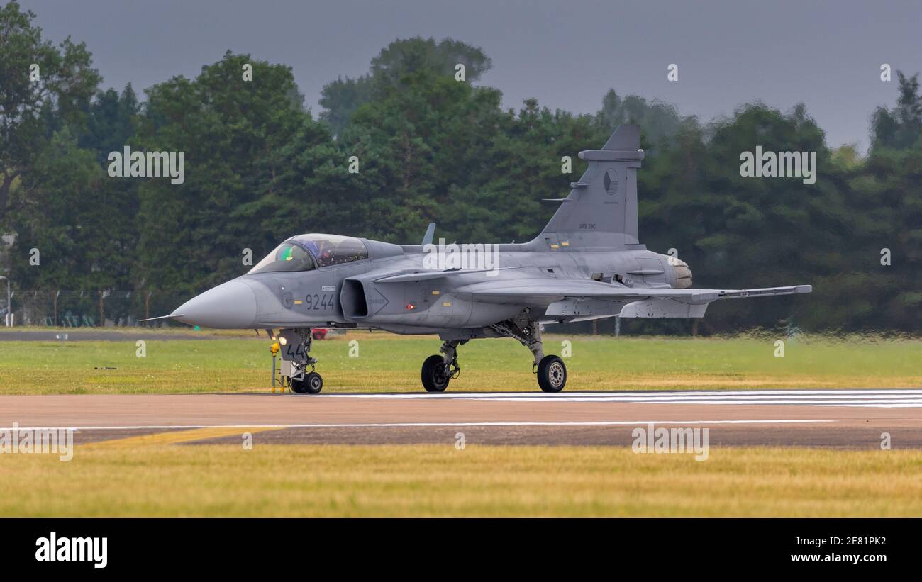 Fairford, UK - 15th July 2017: A Saab JAS 39 Gripen jet fighter ready ...