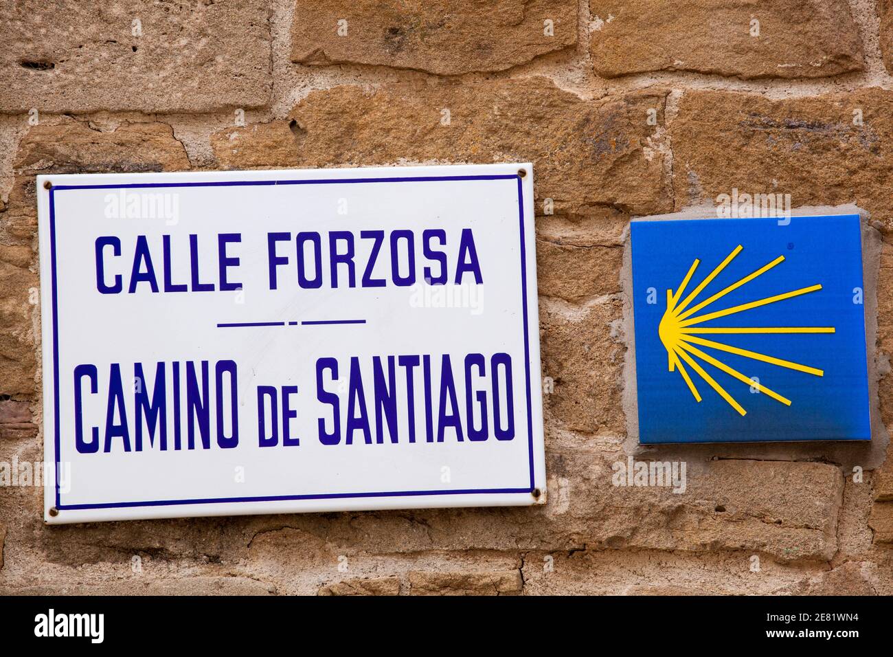 Signpost waymarker on the Spanish pilgrim route the Camino de Santiago ...