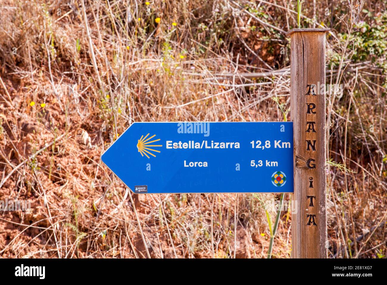 Signpost waymarker on the Spanish pilgrim route the Camino de Santiago ...