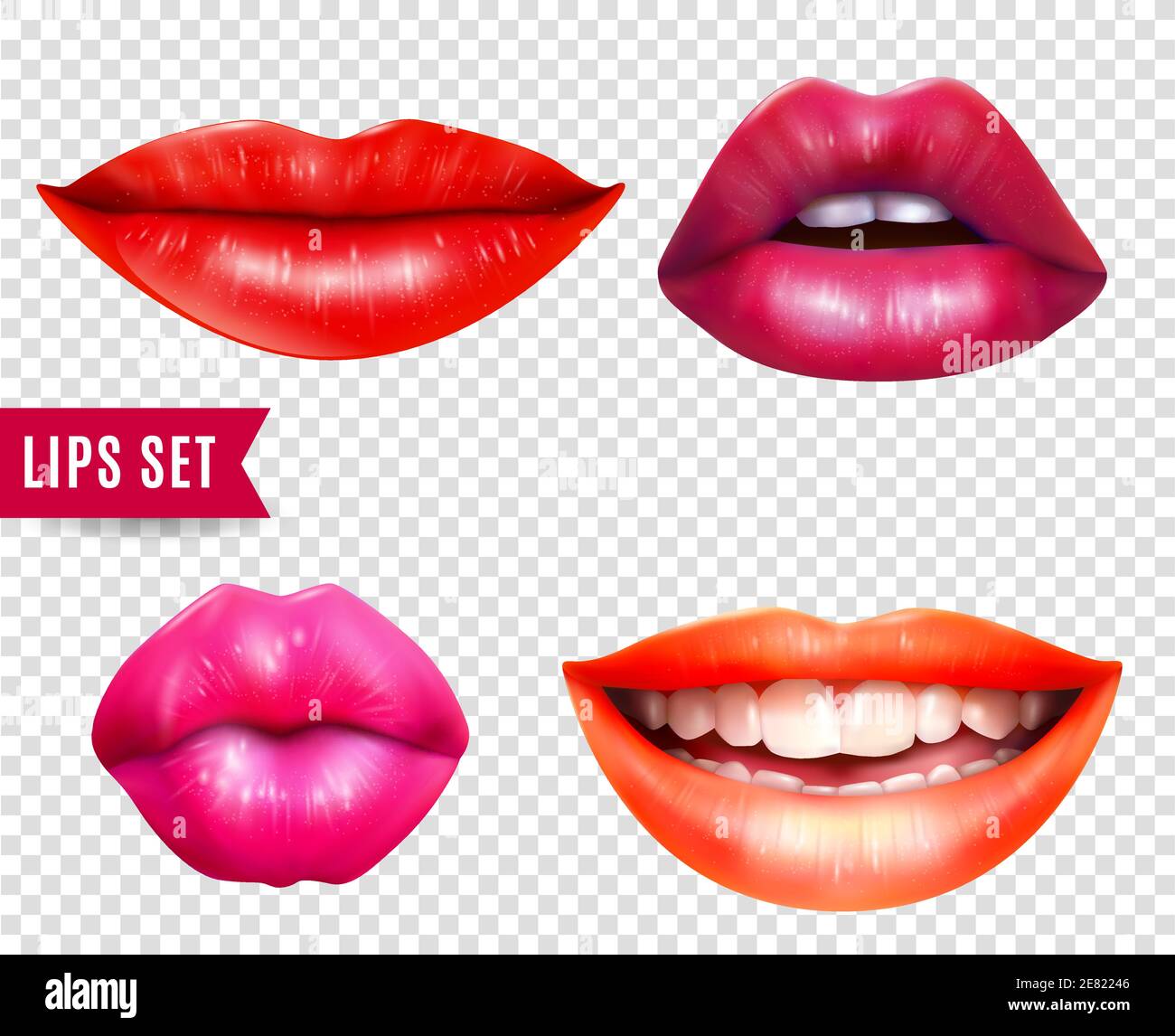 Lips realistic transparent set with bright lipstick isolated vector ...
